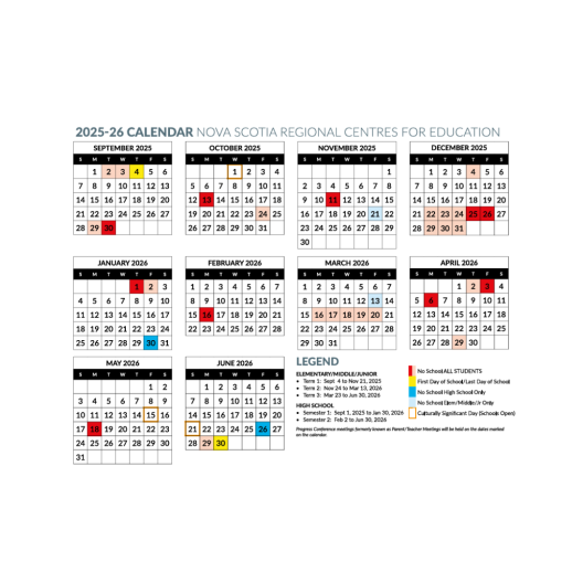 2025-26 school calendar | Cole Harbour District High